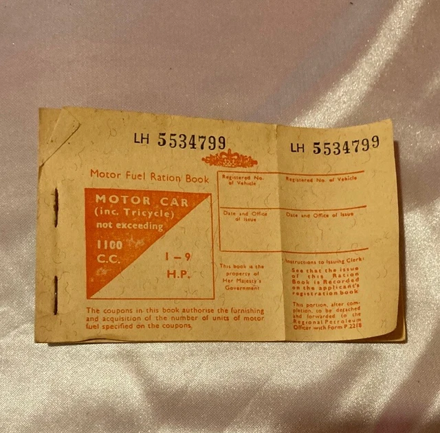 MOTOR FUEL RATION Book 1970s for Car 1100cc 1-9 HP. Unused £1.75 ...