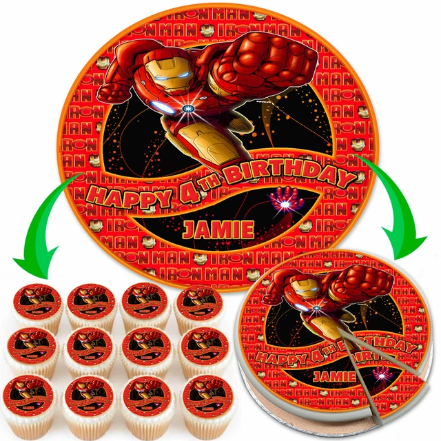 IRON MAN BIRTHDAY Party Personalised Edible Cake Topper & Cupcake ...