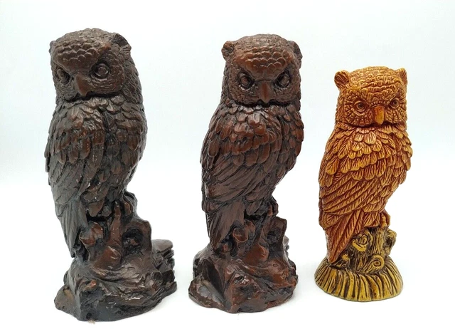 VINTAGE PRIORY CASTINGS Set Of 3 Owls. Resin. One With Label On Base £6 ...