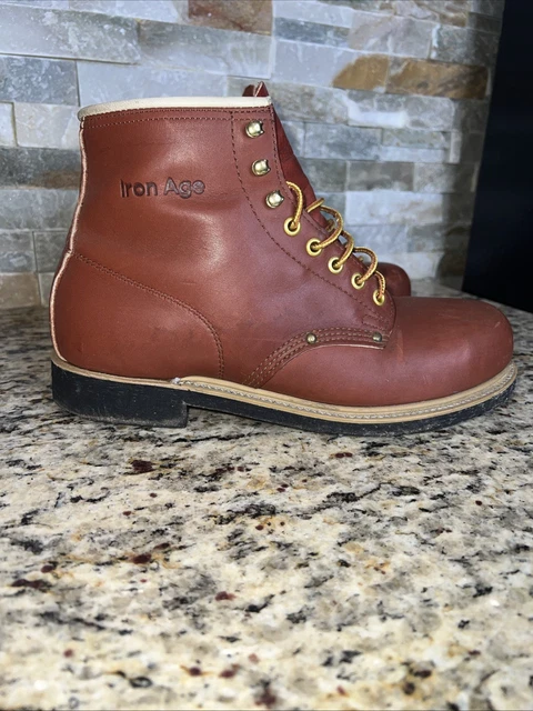 IRON AGE LEATHER Steel Toe Round Toe Boots Mens 11-1 Brown Work Lace Up ...