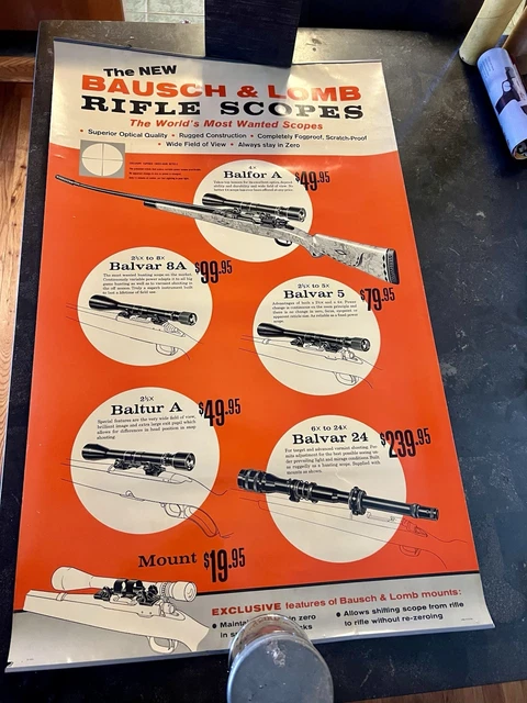 VINTAGE 1960’S BAUSCH & Lomb Gun Dealer Poster. Early Balvar Rifle ...