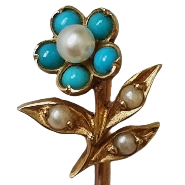 VICTORIAN LOVE & Remembrance 9ct Gold Pearl & Turquoise Forget me Not ...