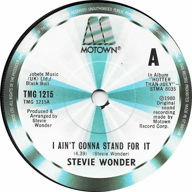 STEVIE WONDER : i ain't gonna stand for it Tamla 7" Single 45 tr/min ...