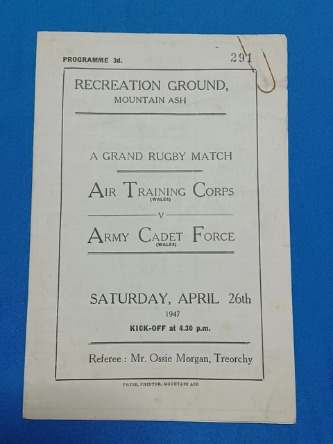 VINTAGE RUGBY PROGRAMME Wales Air Training Corps v Army Cadet Force ...