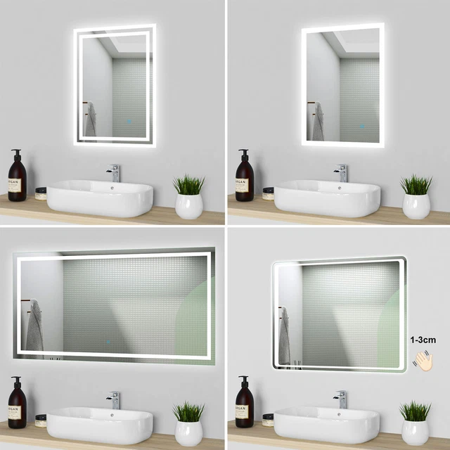 LED ILLUMINATED BATHROOM Mirror Touch Sensor Demister Pad Portrait or ...