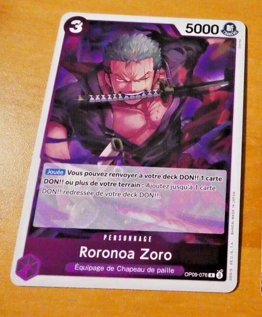ONE PIECE CARD Rare Holo Game Carte Francaise Roronoa Zoro Op09-076 R Fr Mint EUR 1,90 - PicClick FR