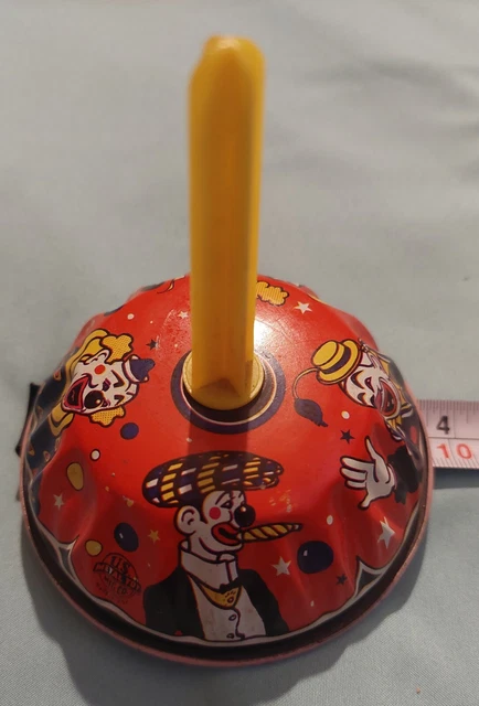 VINTAGE TIN LITHO Noise Maker Clown Metal Toy Bell Ringer New Years Eve ...