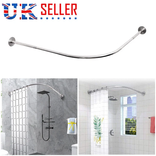 L SHAPE SHOWER Rail Rods Curtain Rod Wall Mounted Curved Bath Pole for ...