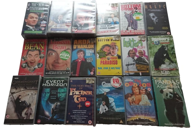 18 VHS TAPES 4 dbls Mr Bean, New Statesman, Bottom, Gormenghast, Odd ...