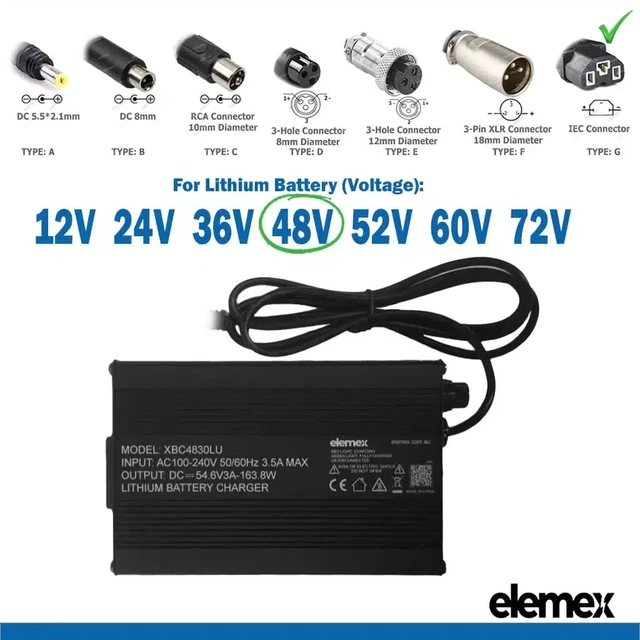 48V 3AH LITHIUM Battery Charger eBike Electric Bike IEC T Plug ...
