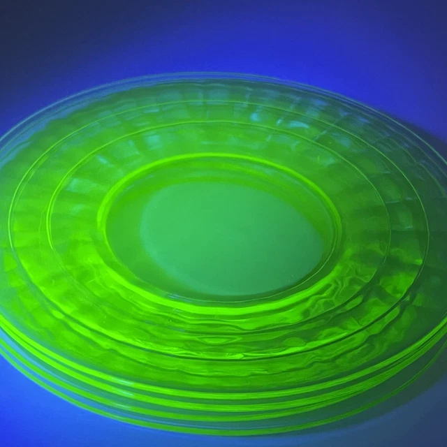 VTG ANCHOR HOCKING Uranium Green Depression Glass Block Optic Plates 8 ...