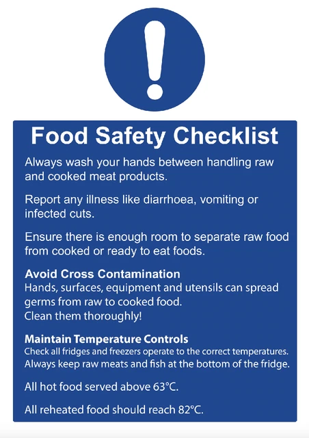FOOD SAFETY CHECKLIST Kitchen Notice Sign Foamex Rigid PVC Sign OR ...