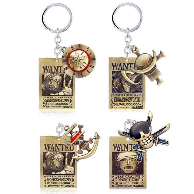 ONE PIECE WANTED Luffy Zoro Shanks Kaido Linlin Metal Keychain Keyring ...