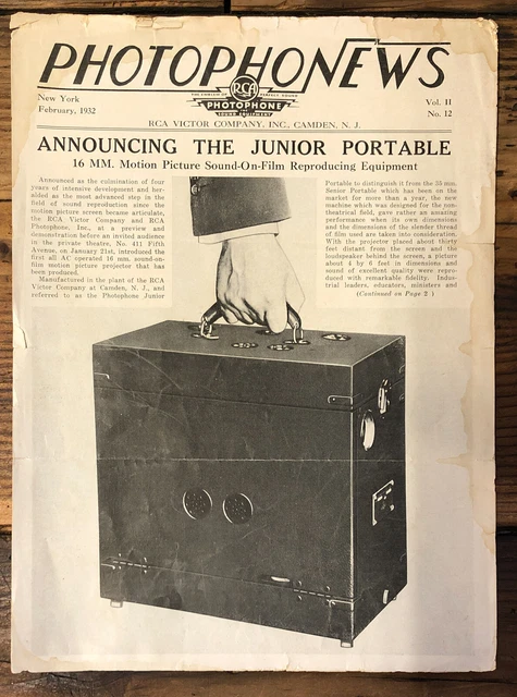 RCA VICTOR PHOTOPHONE Junior Portable 16MM Film 1932 4pg Brochure *Orig ...
