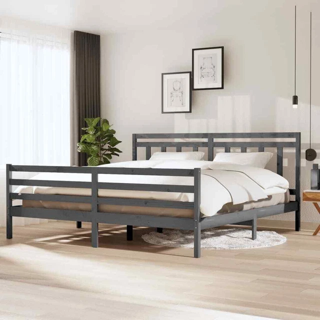 GREY SOLID WOOD Bed Frame 200x200 cm - Solid Pinewood £114.53 - PicClick UK