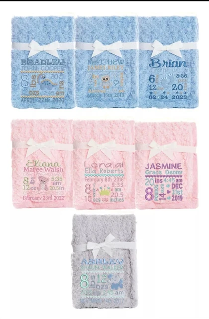 PERSONALISED BABY BLANKET Embroidered Soft Bubble Boy Girl Gift Stars ...