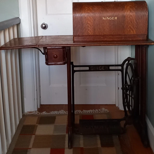 ORIGINAL EDWARDIAN ANTIQUE SINGER Treadle Sewing Machine On Base Cast ...