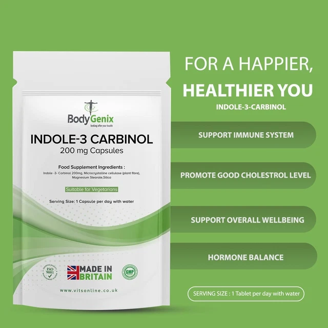 BODYGENIX INDOLE-3 CARBINOL 200mg Vegan Capsules Hormonal Balance ...