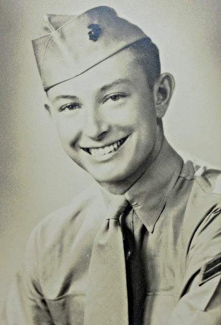 WWII USMC MARINE Corps Handsome Soldier Studio Photo Khaki Uniform Hat ...