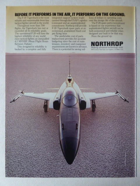 9/1984 PUB NORTHROP F-20 Tigershark Usaf Tactical Fighter Original Ad ...