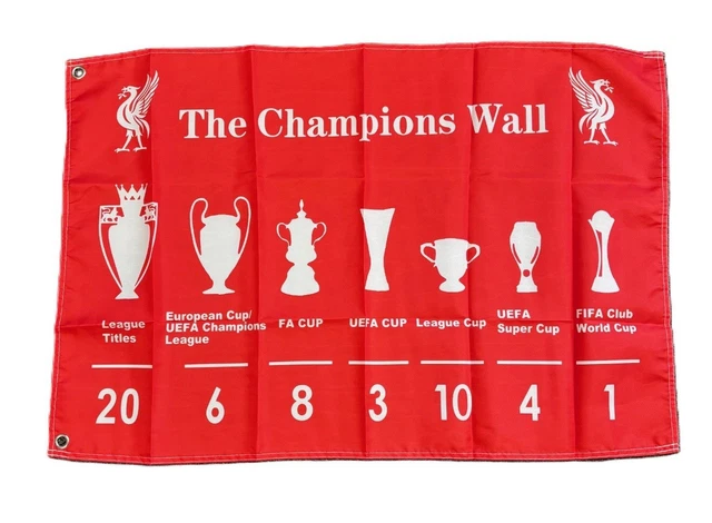 LIVERPOOL CHAMPIONS WALL FLAG TROPHY HISTORY UPDATE 2025 3x2 FOOT FREE ...