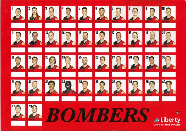 LAMINATED 2024 ESSENDON bombers Afl football team poster, BARGAIN , BIG ... LAMINATED 2024 ESSENDON bombers Afl football team poster, BARGAIN , BIG ...
