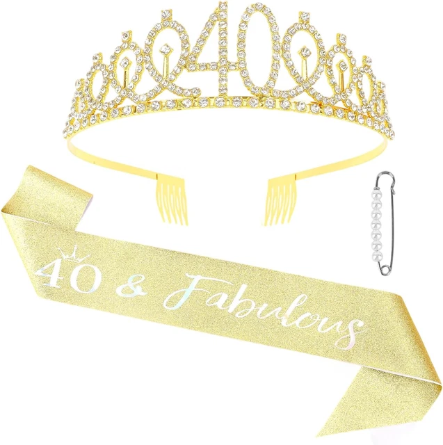 GOLDEN 40TH BIRTHDAY Crown & Sash Set- Rhinestone Alloy for 40Th Crown ...