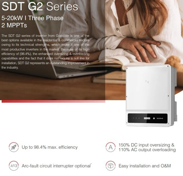 GOODWE 20KW 3 Phase SDTG2 SERIES Solar Inverter 2MPPT IP65 AC w. WIFI ...