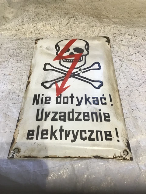 VINTAGE ENAMEL POLISH Warning Sign 1960s Electrical Warning Sign £20.00 ...