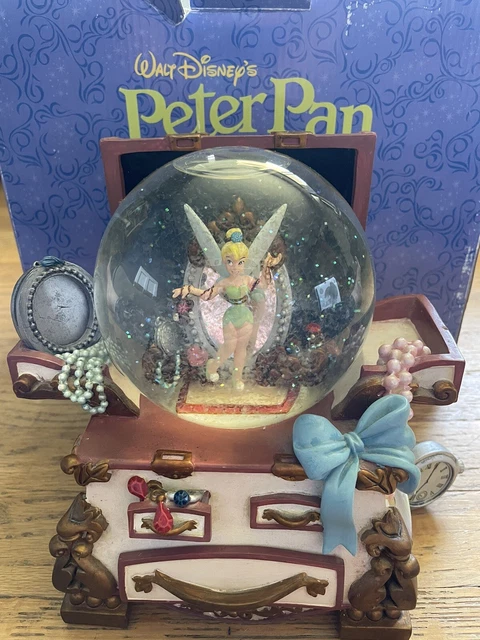 DISNEY TINKER BELL Hidden Treasure Chest Jewelry Box Musical Water Snow ...