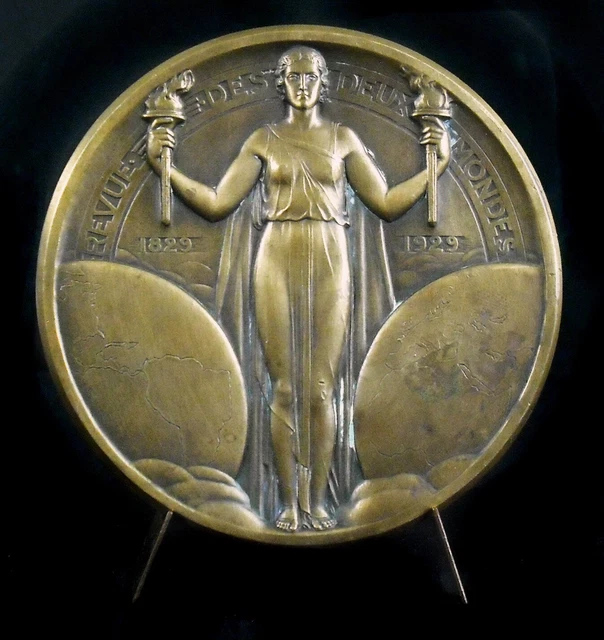 MÉDAILLE REVUE DES deux mondes François Buloz sc Bazor 1929 Art-déco ...