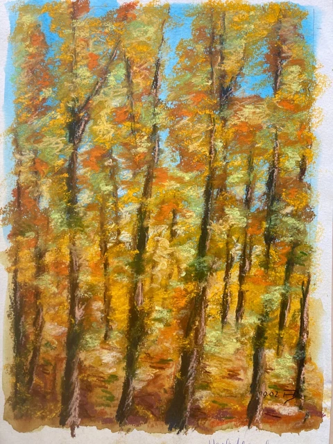 OIL PASTELS AUTUMN Landscape IN The Forest Sunny Tag Nature 30 X 42 CM ...