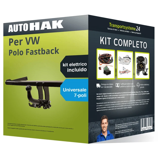 PACCO GANCIO TRAINO estr. per VW Polo Fastback 01- & e-kit uni a 7 poli ...