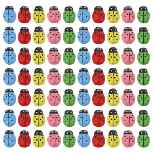 100 PCS WOODEN Ladybug Self-Adhesive Mini Ladybugs Colourful Ladybirds ...