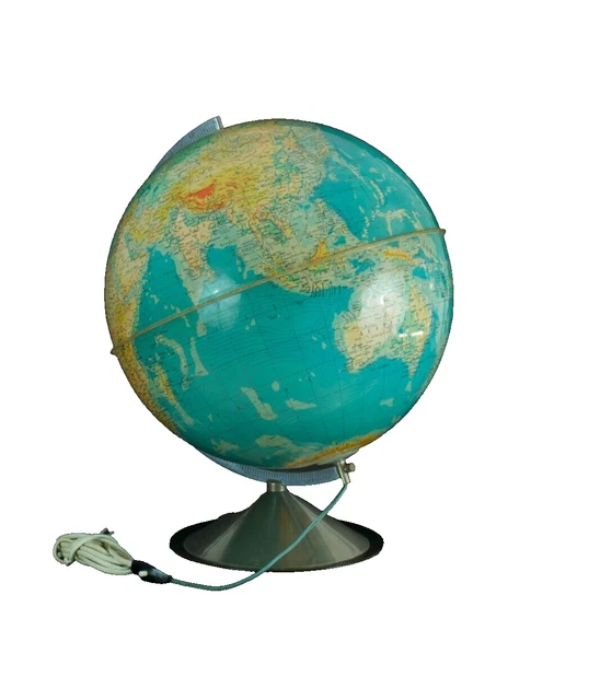 LARGE VINTAGE WORLD Map Globe Earth Design Hercules Lux Inox Aluminum £ ...