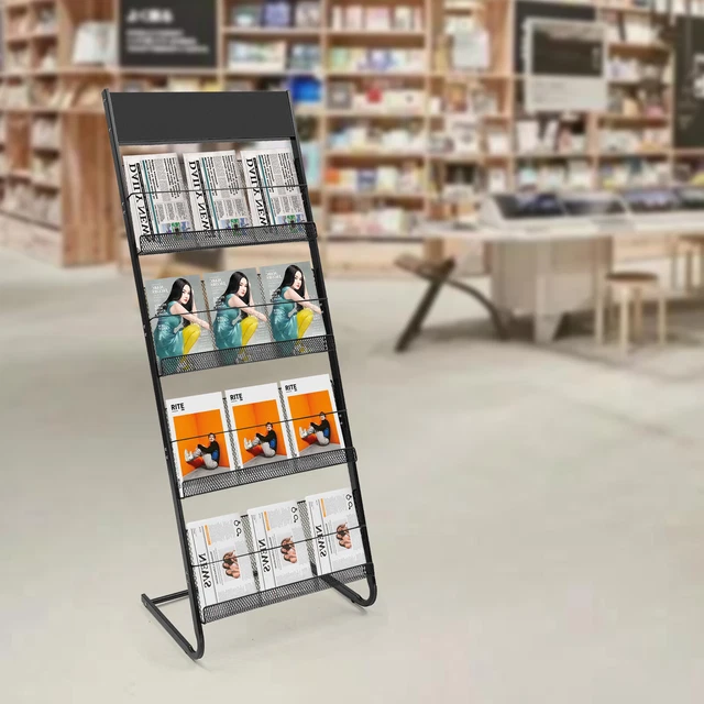 4-LAYER STANDING MAGAZINE Rack Business Office Comic Display Organizer ...
