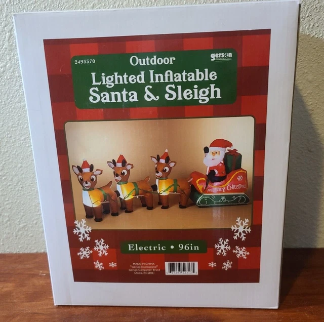 NEW GERSON OUTDOOR Lighted Inflatable Santa and Three Reindeer Sleigh 8 ...