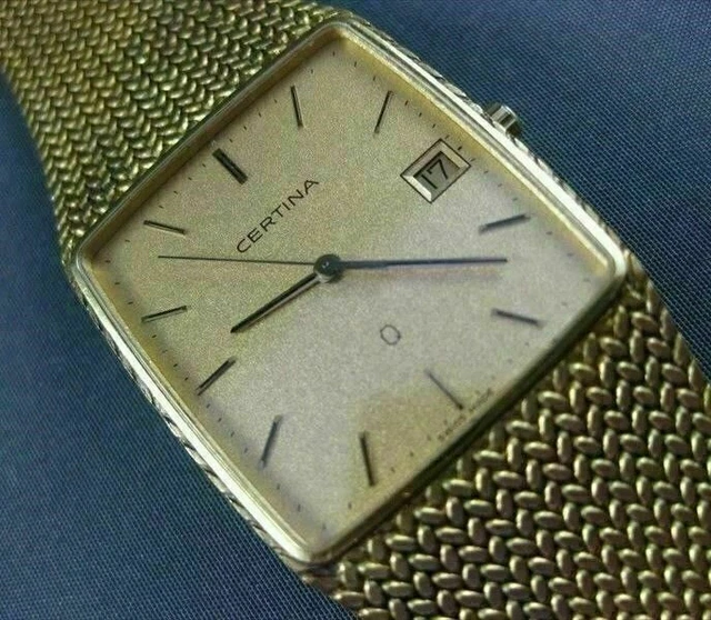 ESTATE WIDE CERTINA 18K Yellow Gold Classic Square Face Men's Swiss ...