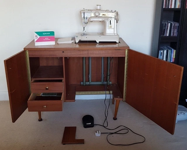 VINTAGE SINGER 431G Sewing Machine (Working) in Cabinet £120.00 ...