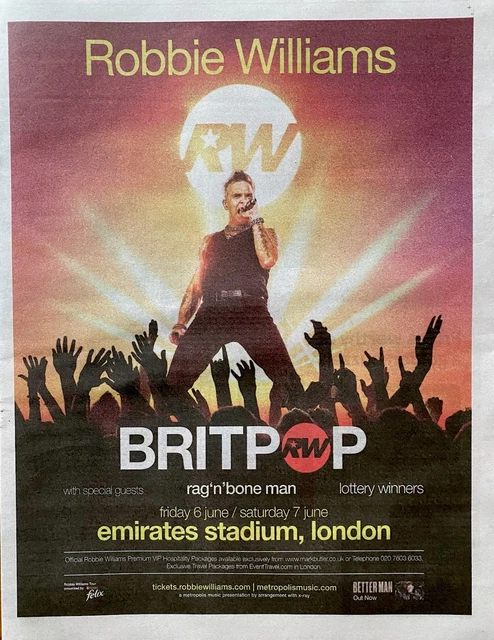 ROBBIE WILLIAMS LIVE Tour Ad 2025 Original News Advert Poster Full Page ...