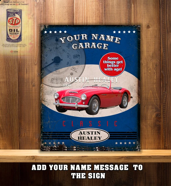 PERSONALISED AUSTIN HEALEY 300 WORKSHOP GARAGE SHED Metal Wall Sign BWA ...