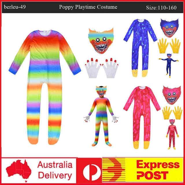 POPPY PLAYTIME COSTUME Huggy Wuggy Cosplay Jumpsuit Mask Kids Fancy Dress Outfit $25.49 ...