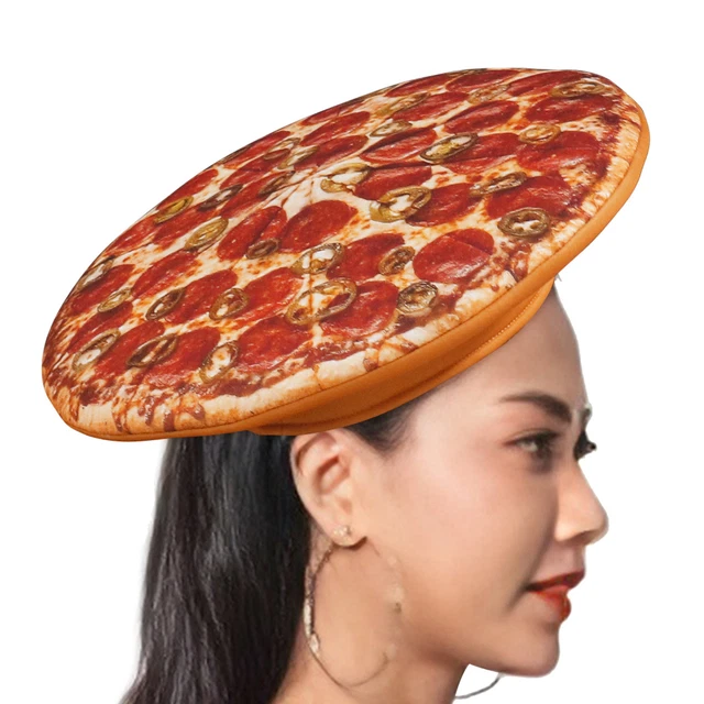 14'' PIZZA HAT Cheese Pepperoni Pie Cap Food-Prop-Halloween Funny Party ...