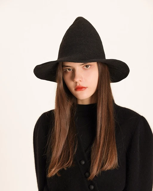 HALLOWEEN WIZARD HAT Women Witch Hat Top Pointed Caps Big Brim Wool Hat ...