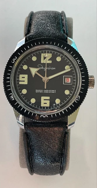 VINTAGE INGRAHAM DIVER watch Shock Water resistant Swiss 5 ATM TESTED ...