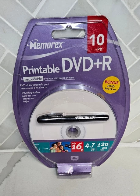 MEMOREX 10PK PRINTABLE DVD-R Blister - Marker 120min - Brand New Sealed ...