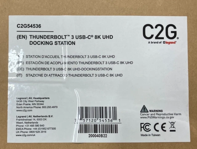 * BRAND NEW ** C2G 54536 Thunderbolt 3 USB-C 8K UHD Docking Station $59 ...