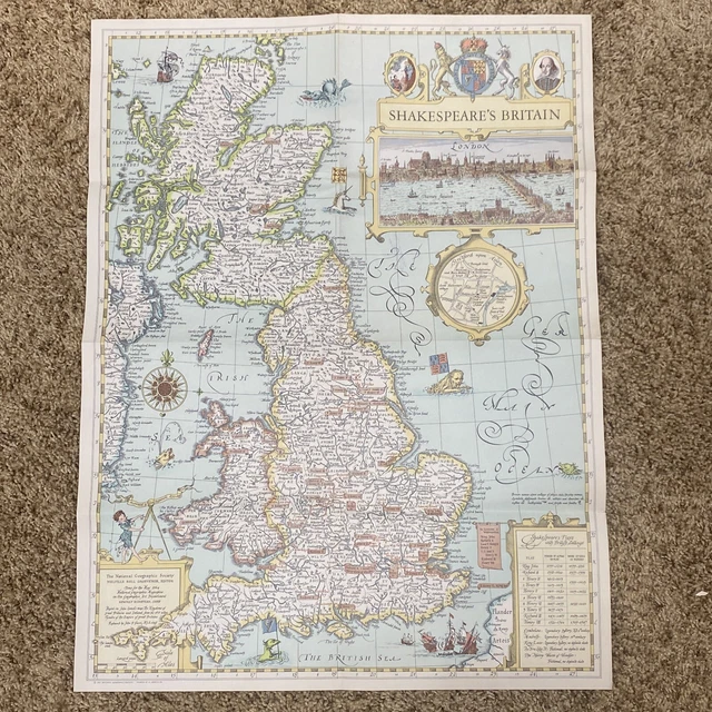 VINTAGE MAY 1964 Original Map SHAKESPEARE'S BRITAIN National Geographic ...