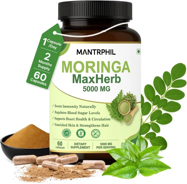 MORINGA CAPSULES 5000MG - 2 -Month Supply | 60 High-Strength Rosabella ...