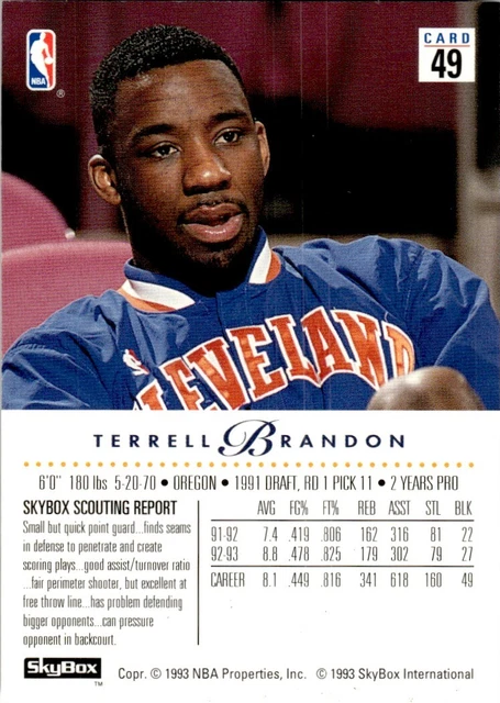 1993-94 SKYBOX BASKETBALL Terrell Brandon Cleveland Cavaliers #49 EUR 1 ...